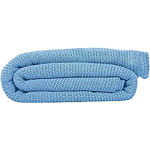 Linteum Textile Supply Leno Weave Blue Blanket, Queen 100% Cotton, Lightweight, Warm, Extra-Fluffy, Premium and Durable Soft & Cozy Bed Blanket for Bed, Couch, Sofa Throw for All Season