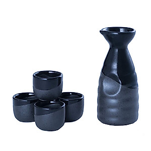 Happy Sales HSSS-BKONBK, Perfect 5 pc Japanese Design Ceramic Sake set, Black on Black