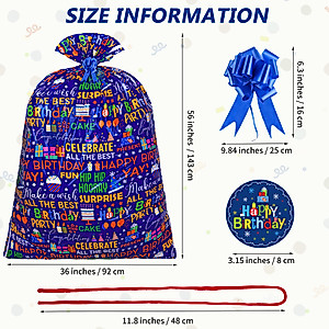 MIMIND 2 Pieces Large Plastic Birthday Gift Bags 36 x 56 Inches Giant Gift Wrap Bags Large Birthday Present Wrapping Bags with Rope, Tag, Pull Bow for Birthday Party, Baby Shower, Christmas