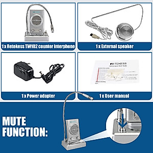 Retekess TW102 Window Intercom,Window Speakers, 8M Cable with Loud Outer Speaker, Connect Wireless Mic,Intercom System for Hotel,School,Medical Center