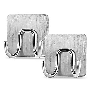 Renyqatt Towel Hooks for Bathrooms, Adhesive Towel Hooks, Shower Towel Hook, Robe Hooks for Bathrooms, Stainless Steel 2 PCS
