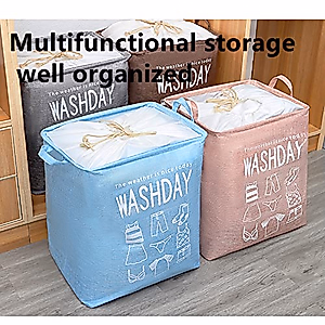 Shellconch Foldable Storage Bin Basket Laundry Basket，Foldable Fabric Storage Bin With Drawstring Cover。Dirty Clothes Hamper for Bedroom.（16.5L x 12.6W x 21.6H） (Pink)