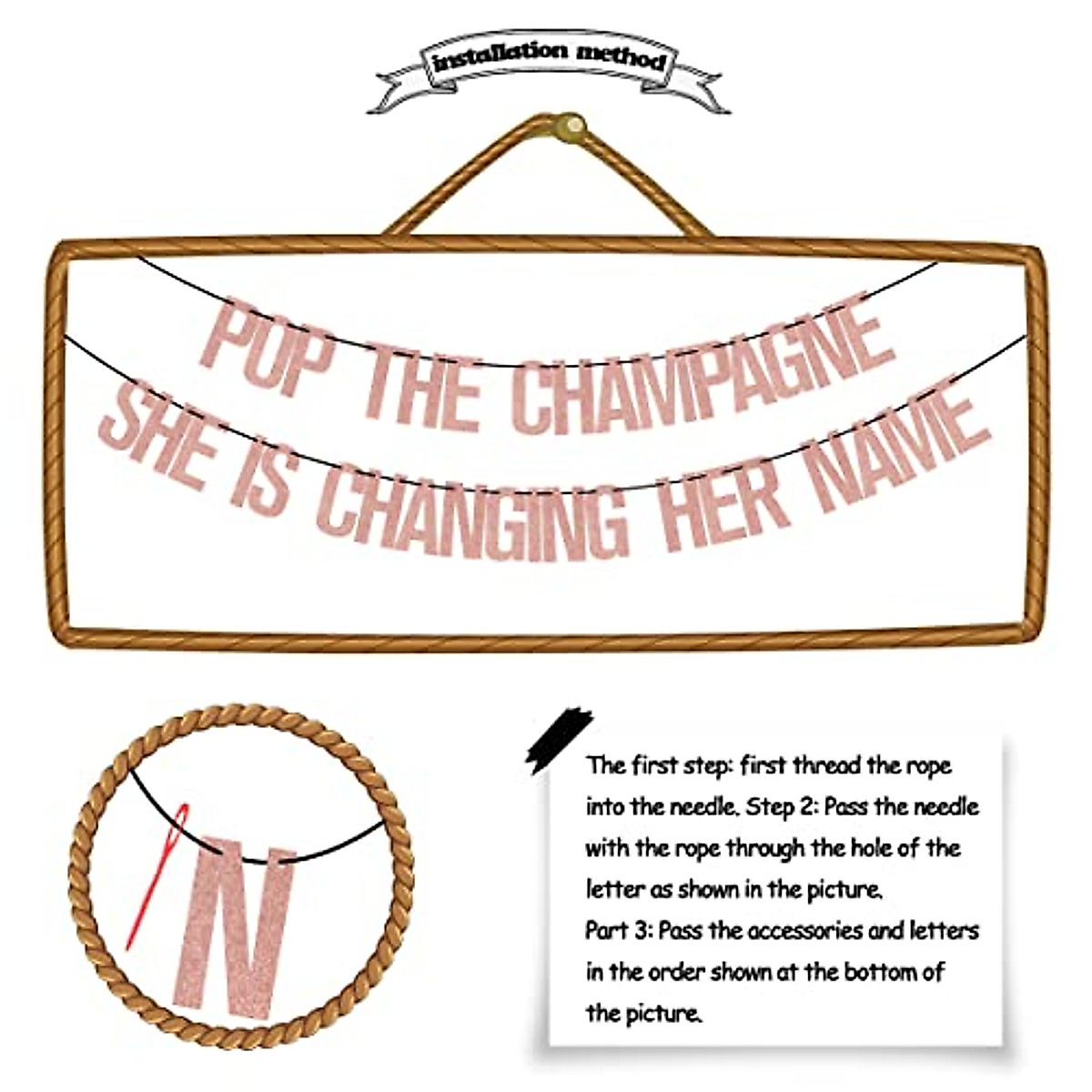 Pop The Champagne She Is Changing Her Name Banner, Bridal Shower Party Banner Decorations, Bride to Be Hang Decor, Bachelorette Party, Engagement Wedding Party Decorations Supplies Rose Gold Glitter