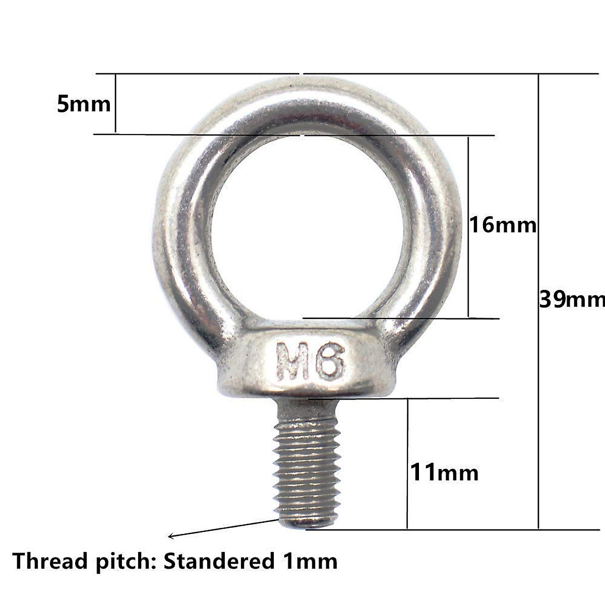 Eowpower 5 Pieces M6 Male Thread Machinery Shoulder Lifting Ring Eye Bolts
