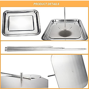 Stainless Steel Vertical Skewer for Barbecue Grill, For Tacos Al Pastor, Shawarma, Brazilian Churrasco, Removable Grilling Rack Meat Spit (With Bakeware)