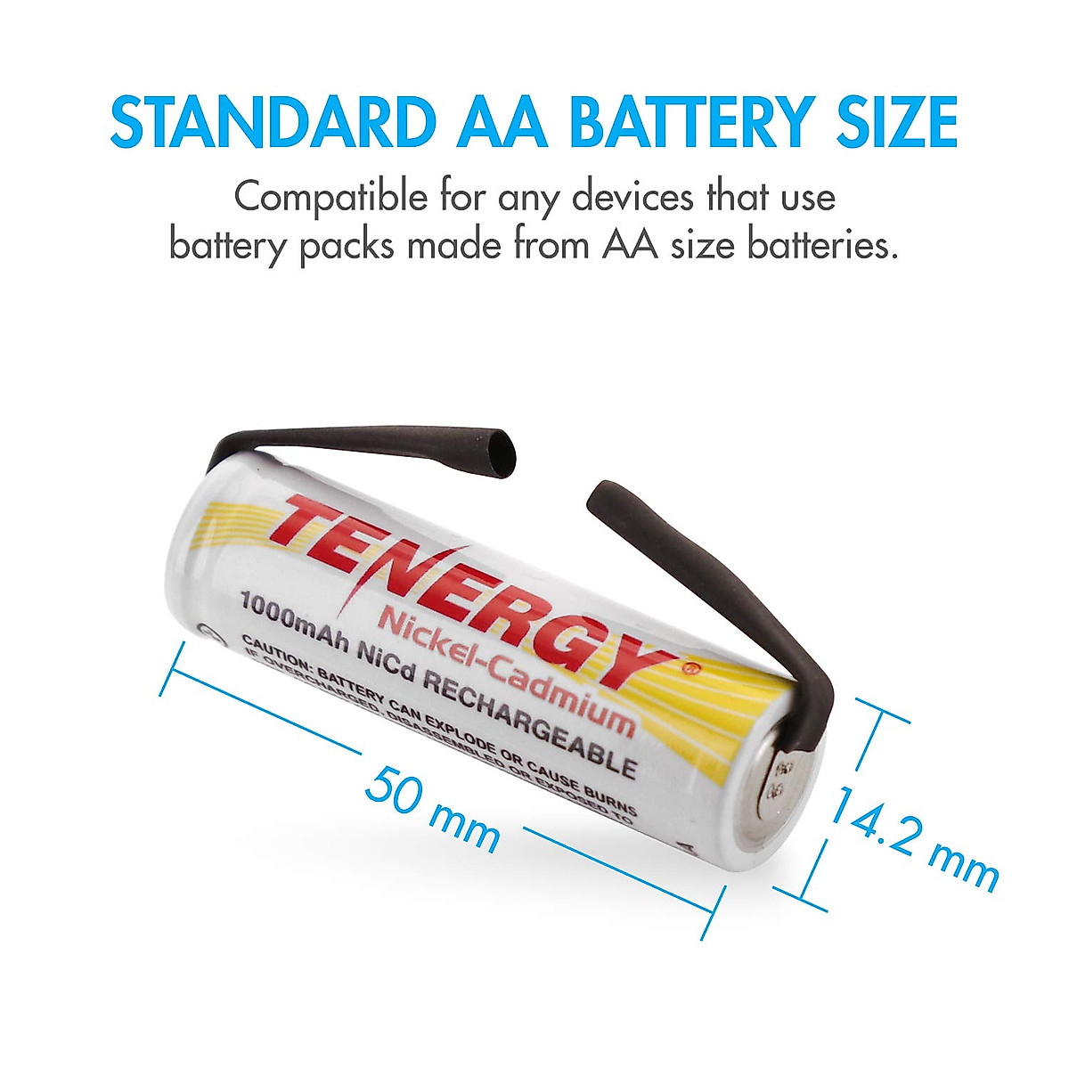 Tenergy Rechargeable 1.2V AA NiCD Battery, 1000mAh High Capacity Batteries Flat Top with Tabs for Shavers, Trimmers, Razors, 24 Pack