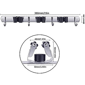 Mop Holder,Broom Organizer, 304 Stainless Steel Broom Holder with 3 Racks 4 Hooks, Wall Mount Garage Organizer Garden Tool Organizer,Hooks Hanger Rack Storage & Home Organization (1 Pack)