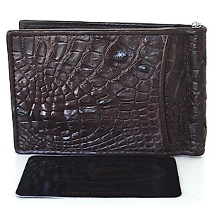 Authentic M Crocodile Skin Men's Money Clip Belly Leather Wallet Dark Brown