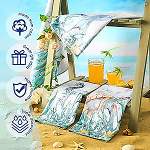 4 Pack Sea Kitchen Towels Beach Dish Towels for Kitchen Turtle Towels Hand Towels Ocean Animal Nautical Dish Cloths Kitchen Tea Towels for Cleaning, Drying (Ocean)