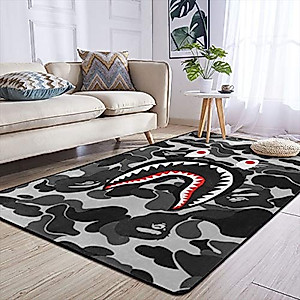 Ba-pe Shark Face Cool Camo Modern Area Rug,Throw Rugs Carpet Floor Pad Rugs Bathroom Rug Mat Yoga Mat Home Decor for Kitchen/Living/Bedroom/Playing Room