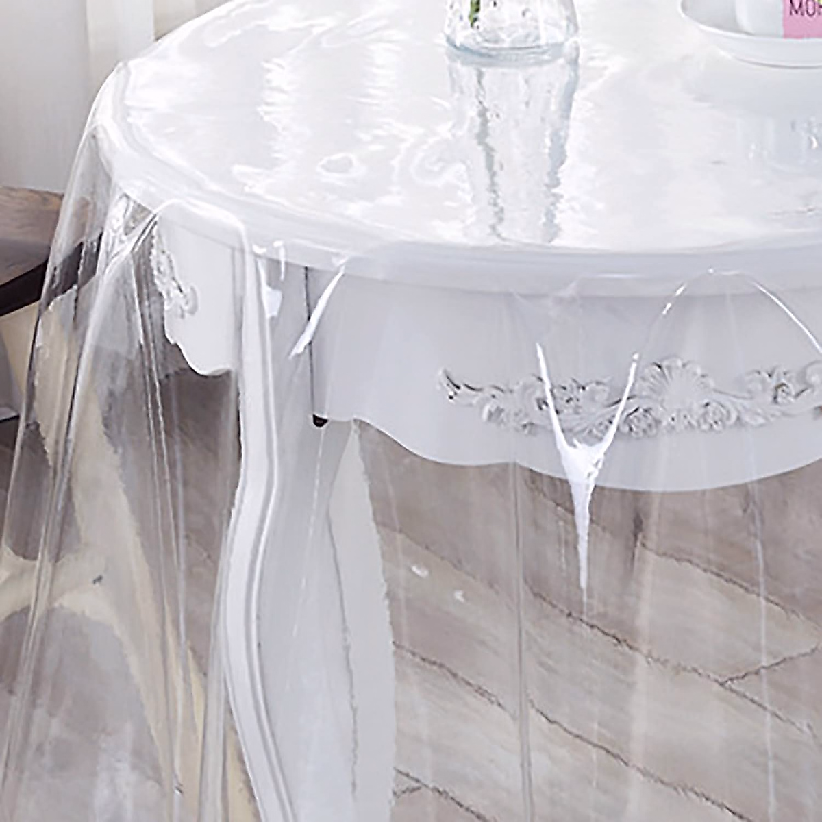 DurableDelights Clear Plastic Tablecloth Protector Round Table Transparent Cover Vinyl Table Cloth for Kitchen and Home Table 60" Round