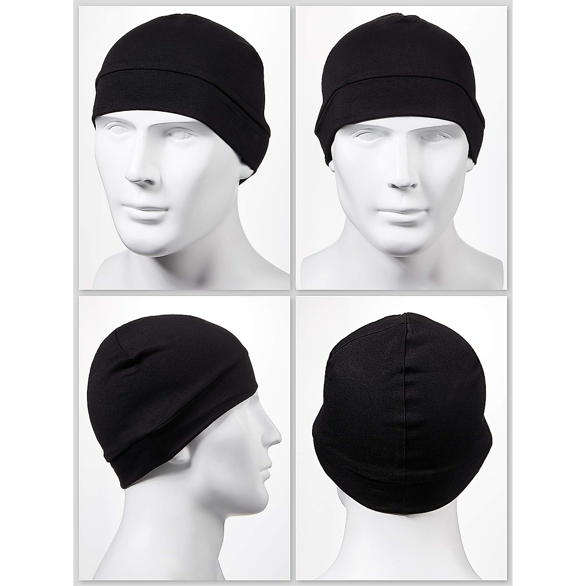 4 Pieces Men Skull Caps Soft Cotton Beanie Hats Stretchy Helmet Liner Multifunctional Headwear for Men Women (Black, Gray, Army Green, Navy Blue,Solid Style)