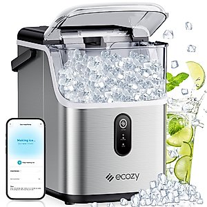 ecozy Smart Nugget Ice Maker Countertop, Pebble Ice Maker with 35lbs/24H Soft Chewable Ice, Self-Cleaning Ice Machine with Voice Control for Home Kitchen Party Bar Office, Stainless Steel