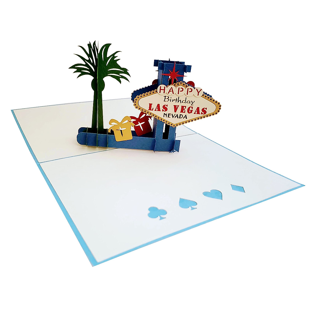 iGifts And Cards Unique Happy Birthday Blue Cover Las Vegas 3D Pop Up Greeting Card - Fun, Special Occasion, Congratulations, Celebration, Feliz Cumpleaños, Best Friend, Cute, Sin City, Famous, Unique