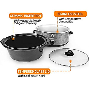 Ateken Slow Cooker 7 Quart Oval Crock Manual Portable Dishwasher Safe with Glass Lid Stainless Steel Black…