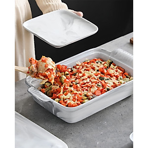 MALACASA Casserole Dish, Baking Dishes for Oven, 4.3qt Ceramic Lasagna Pan, Rectangular Baking Pan, Bakeware Set with Handles for Serving Cooking Banquet Family, 15.9x10x2.9 inches, Series BAKE-GREY