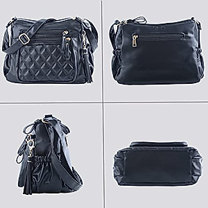 ELDA Quilted Crossbody Bags for Women Multi Pocket Shoulder Bag Soft PU Leather Ladies Purses and Handbags