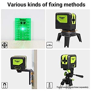 Huepar 3 - Point Laser, Self-leveling Green Beam Laser Level with Plumb Spots for Soldering and Points Reference Positioning, 197ft Working Range, Floor Stand and Magnetic Bracket Included- 9300G