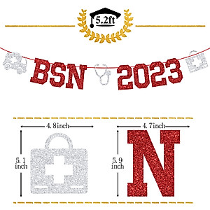 BSN 2023 Banner - Nurse Graduation Bunting Sign, Future Nurse, Medical School Graduation Party Decorations - Red and Silver Glitter