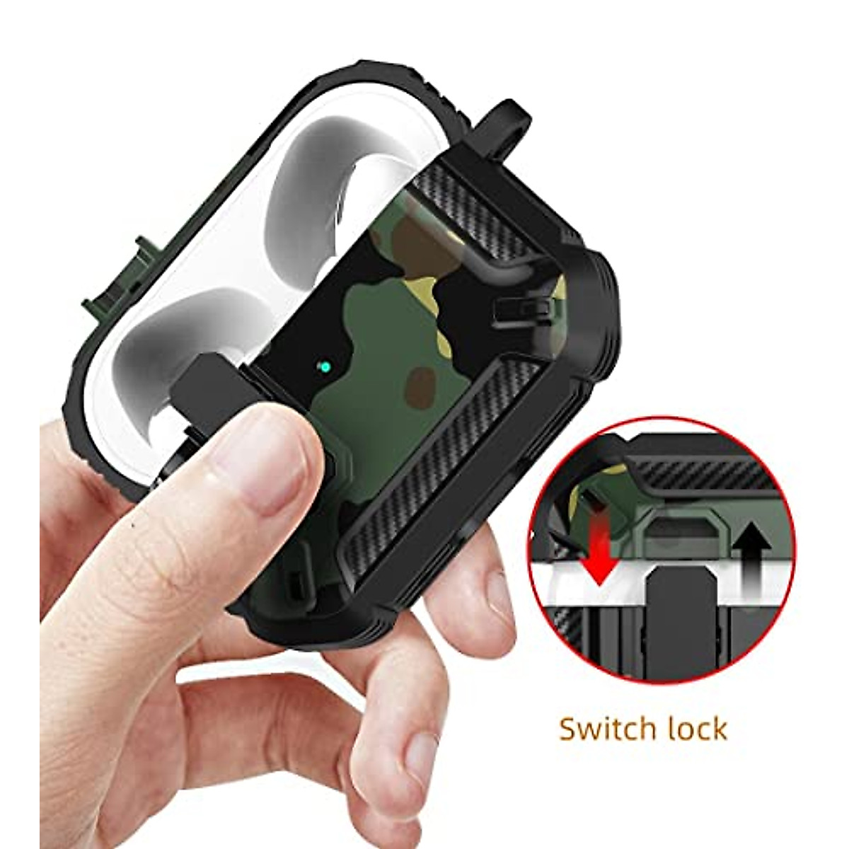 MiRUSI for Airpods Pro 2 (2022) Case Cover with Secure Lock Clip, Military Armor Style Full-Body Rugged Hard Shell with Carabiner,Shockproof Protective Case Cover Supports Wireless Charging(Green)