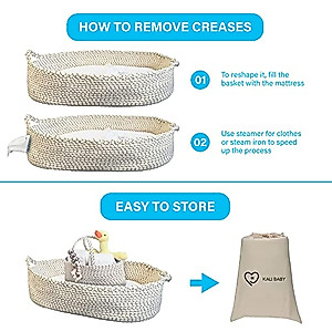 Baby Changing Basket (for 0 to 12 Month Baby) and Diaper Caddy - Cotton Rope Changing Table Topper, Thick Foam Pad with Removable Cotton Cover - Safety Belt