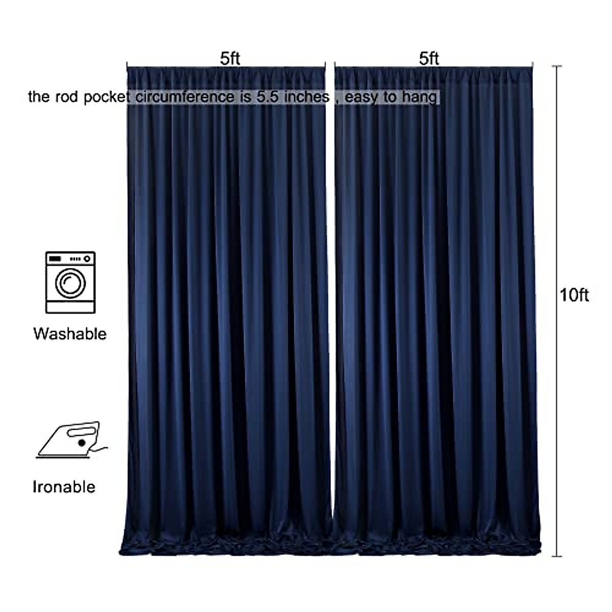 10x10 Navy Blue Backdrop Curtain for Parties Wrinkle Free Photo Curtains Backdrop Drapes Fabric Decoration for Wedding Birthday Party Baby Shower 5ft x 10ft,2 Panels