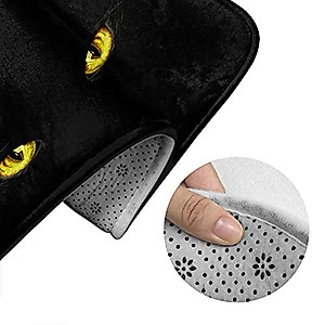Moslion Bath Mat Black Cat Eyes Halloween Design Scary Yellow Eyes Boo Horror Party Evil Art Bathroom Mat 3 Piece Set Non-Slip Bathmat Antiskid Pad Doormat and Toilet Lid Cover Set