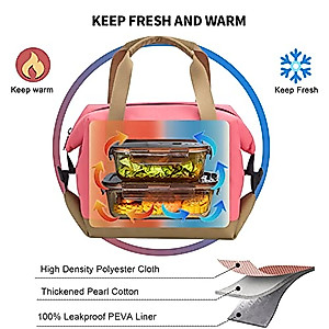 UNIKER Insulated Lunch Bag Foldable,Leakproof Lunch Box for Travel,Lunch Tote Reusable Meal Prep Container Bag,Bento Box Cooler Bag for Work Picnic Box,Rose