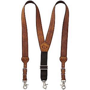 Nocona Belt Co. Men's Standard Gallus Basketweave Embossed Leather Suspenders, Medium Brown, Large
