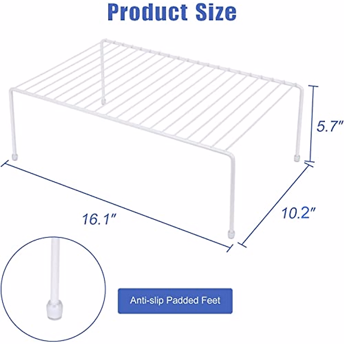 JBESUHI Large (16.1 x 10.2 Inch) Cabinet Storage Shelf Rack, Kitchen Shelves，Kitchen Counter and Cabinet Shelf, Storage Rack Organizer for Kitchen, Fridge, Cabinet, Bathroom Cupboard (White, 4)