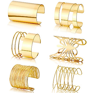 TOBENY 6PCS Cuff Bangle Bracelets for Women Wrist Cuff Wrap Bracelets Gold Silver Plated Open Wide Wire Bracelets Fashion Jewelry