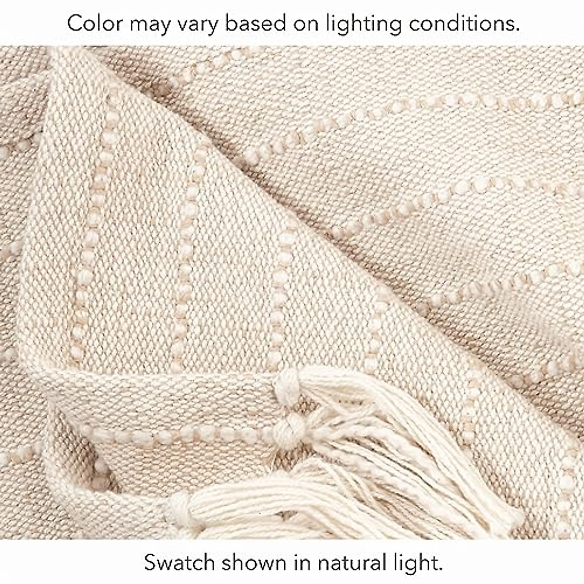 Nate Home by Nate Berkus Lightweight Textured Weave Cotton Throw Blanket | with Fringe Detail, Breathable, All-Season Decoration for Bedding from mDesign - 50" x 60", Natural (Tan)