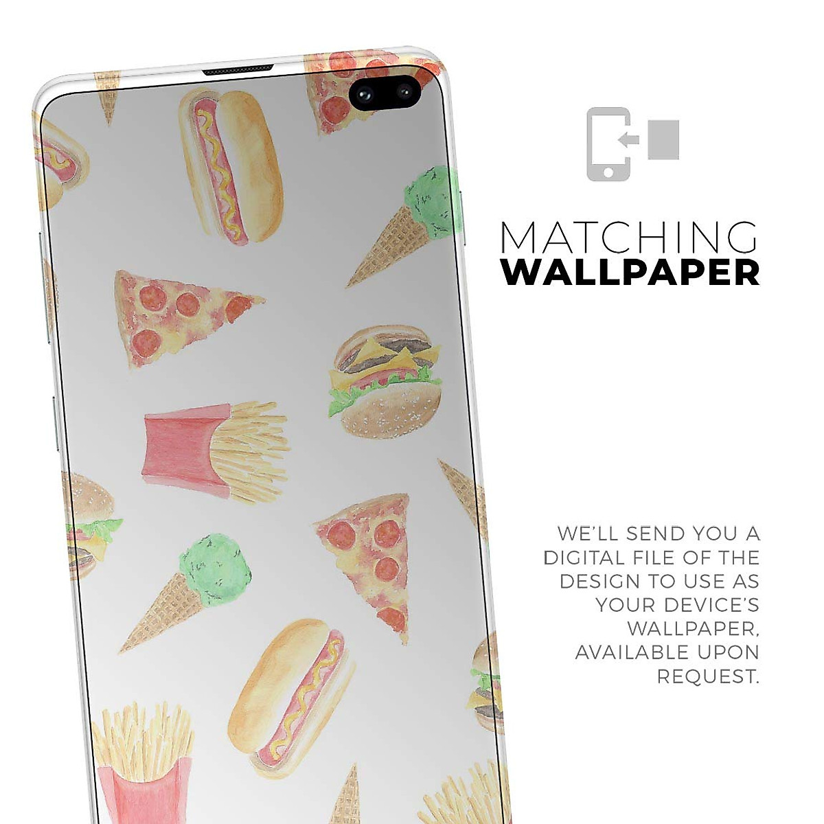 DesignSkinz The Fun Fries,Pizza,Dogs, and Icecream Protective Vinyl Decal Wrap Skin Cover Compatible with The Samsung Galaxy S20 (Screen Trim & Back Glass Skin)