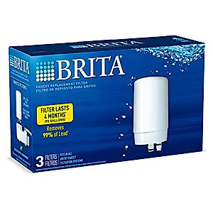 Brita Water Filter Replacements for Sink, Faucet Mount Water Filtration System for Tap Water, Reduces 99% of Lead, Basic, White, 3 Count