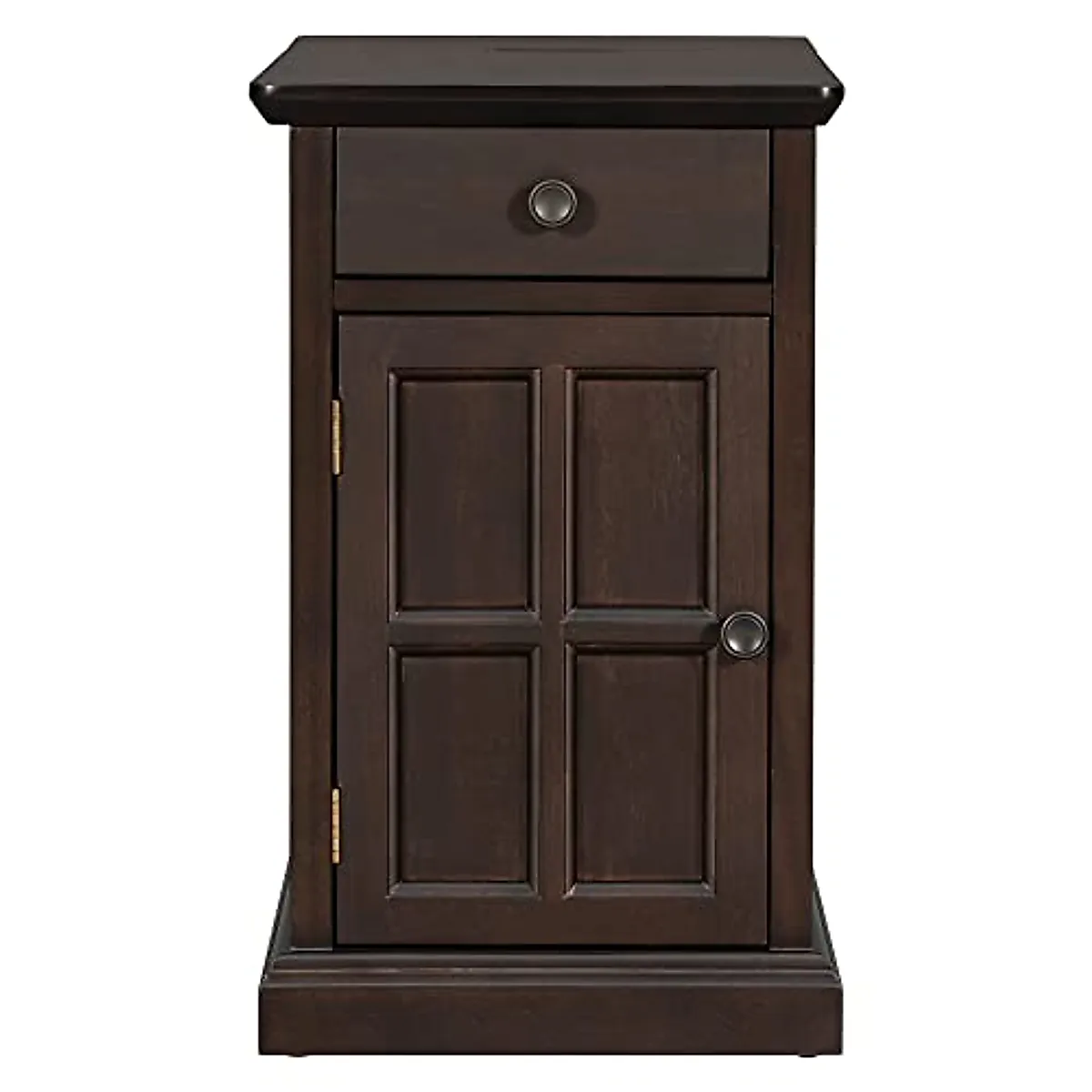 Traditional Wood End Table with Charging Station, Modern Vintage Sofa Chair Side Table Nightstand with Storage & Drawer for Living Room Bedroom, No Assembly, Antique Espresso