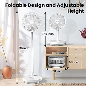 Belife X10 Portable Fan, Cordless 7200mAh Battery Operated Oscillating Fan, USB Rechargeable Desk Floor Fan with Remote & Timer & Light, Foldable Telescopic Fan for Home Bedroom Travel Camping (Navy)