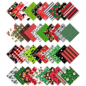 Soimoi Christmas Theme Print Precut 10-inch Cotton Fabric Quilting Squares Charm Pack DIY Patchwork Sewing Craft