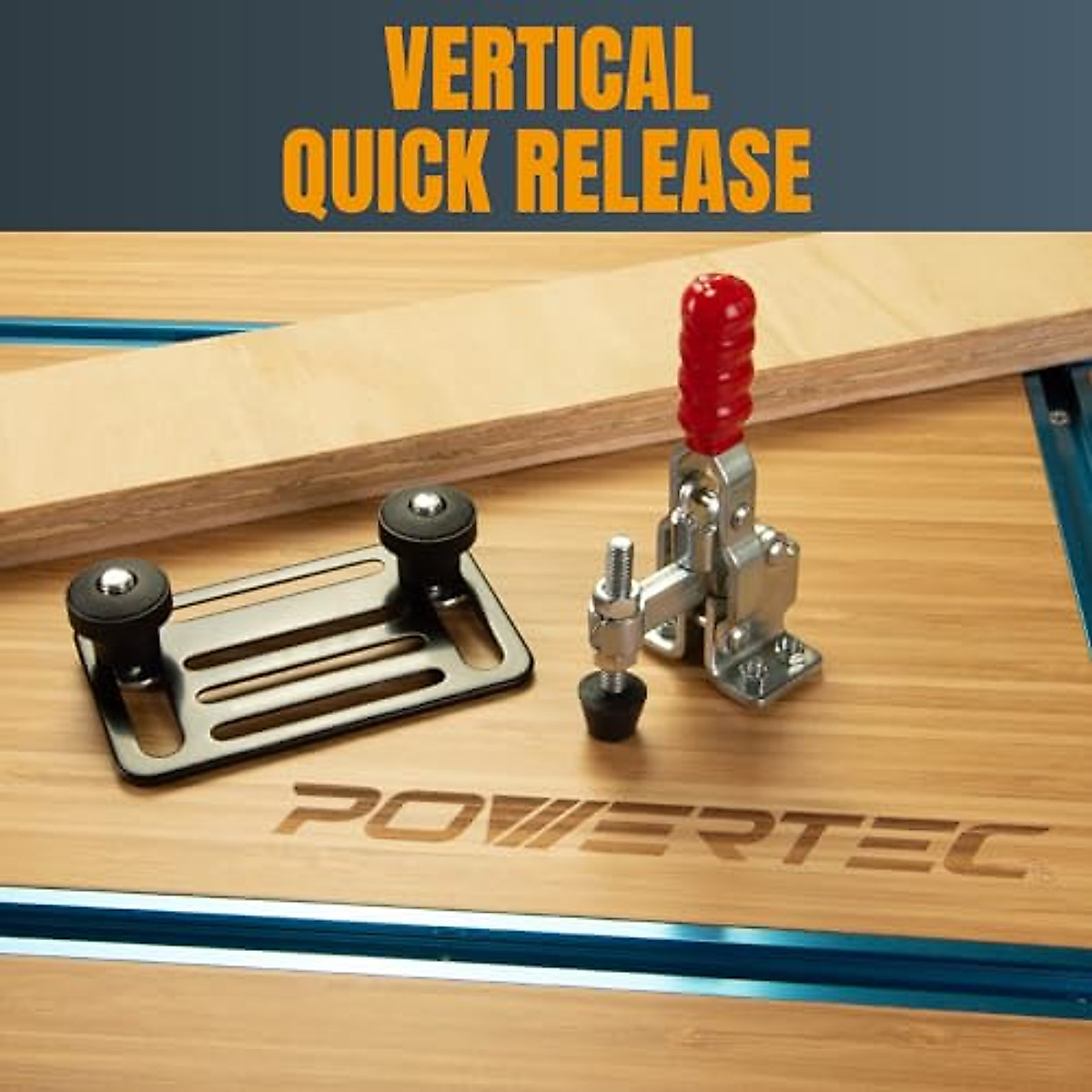 POWERTEC 20335 Quick Release Vertical Toggle Clamp 12130-500 lb Holding Capacity w Rubber Pressure Tip, 2PK