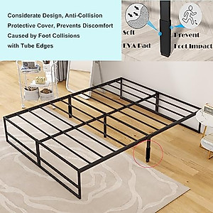 HOMWAYART Heavy Duty Bed Frames Queen Size No Box Spring Needed, Cheap 14 Inch High Black Metal Platform Base De Cama Queen,Clearance Simple Double Bedframe.