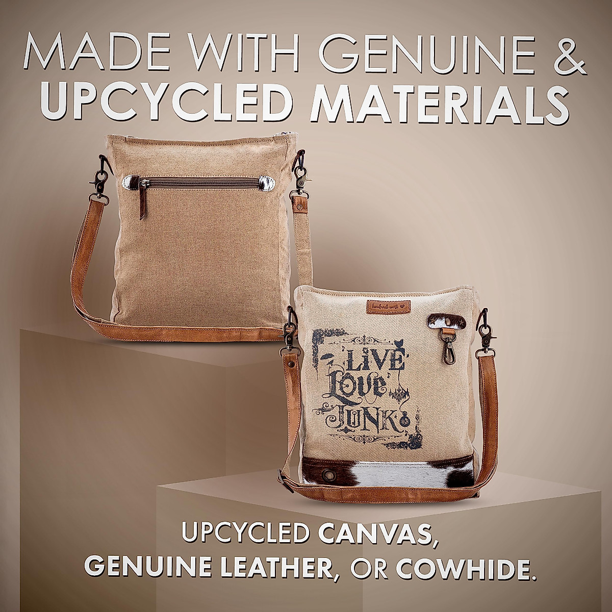 SIXTEASE Womens Shoulder Bag Vintage Style Shoulder Bags for Women - Made with Genuine Leather, Upcycled Canvas, or Hair On - Handmade, Adjustable Strap, Brass and Zinc Hardware - Live Love Junk