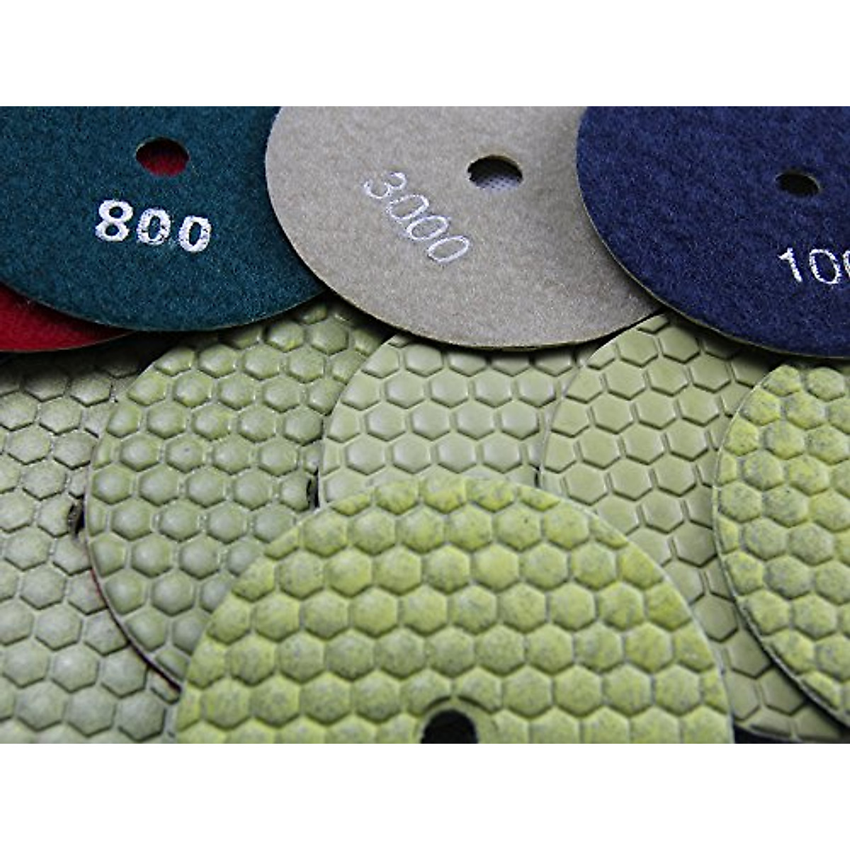 Konfor Diamond Polishing Pads 4 inch Dry/Wet 7 Piece Set for Granite Travertine Concrete Quartz Terrazzo Engineered Stone Countertops