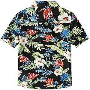 Big Boys Hawaiian Shirt, Kids Hawaiian Shirt, Boys Cotton Beach Shirt Tropical Short Sleeve Button Up Shirts (Medium, Black)