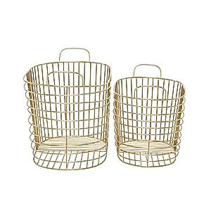 CosmoLiving by Cosmopolitan Metal Round Storage Basket with Handles, Set of 2 20", 17"W, Gold
