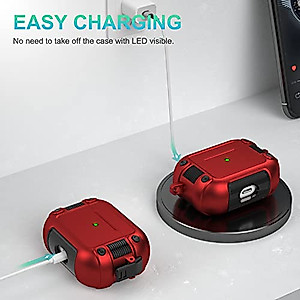 Valkit Compatible Airpods Pro Case Cover with Lock, Full-Body Military Rugged Air Pod Pro Shockproof Case for Men Women Hard Shell iPod Pro Protective Skin with Keychain for Airpods Pro 2019, Red