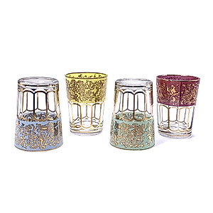 Big Gold Shot Glasses, Mini Juice Glasses, 4 oz Shot Glasses Set, Party Shot Glasses With Colorful Print, Small Stemless Wine Glass Set Of 4, 5oz Moroccan Tea Glasses