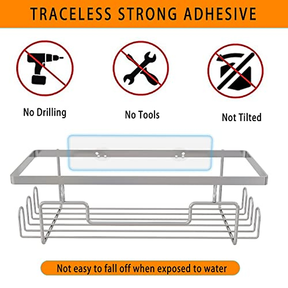 WESTREE Shower Caddy Shelf Bathroom - No Drilling Traceless Adhesive Bathroom Storage Organizer, 2-in-1 Shower Holder Organizer Kitchen Shelves Basket for Bathroom Kitchen