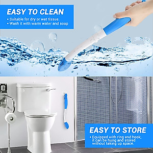 Foldable Butt Wiper, Jhua 15.7" Toilet Aids for Wiping, Comfort Silicone Bottom Buddy Wiping Aid with Hanging Ring, Hook, Carrying Bag, Toilet Aid Tools Bathroom Personal Care, Blue