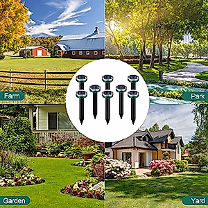 ELLASSAY Ultrasonic Mole Repellent Solar Powered 8 Pack Sonic Mole Deterrent Spikes,Snake Gopher Vole Repellent for Lawn Garden & Yard,Gopher Deterrent,Groundhog Repeller