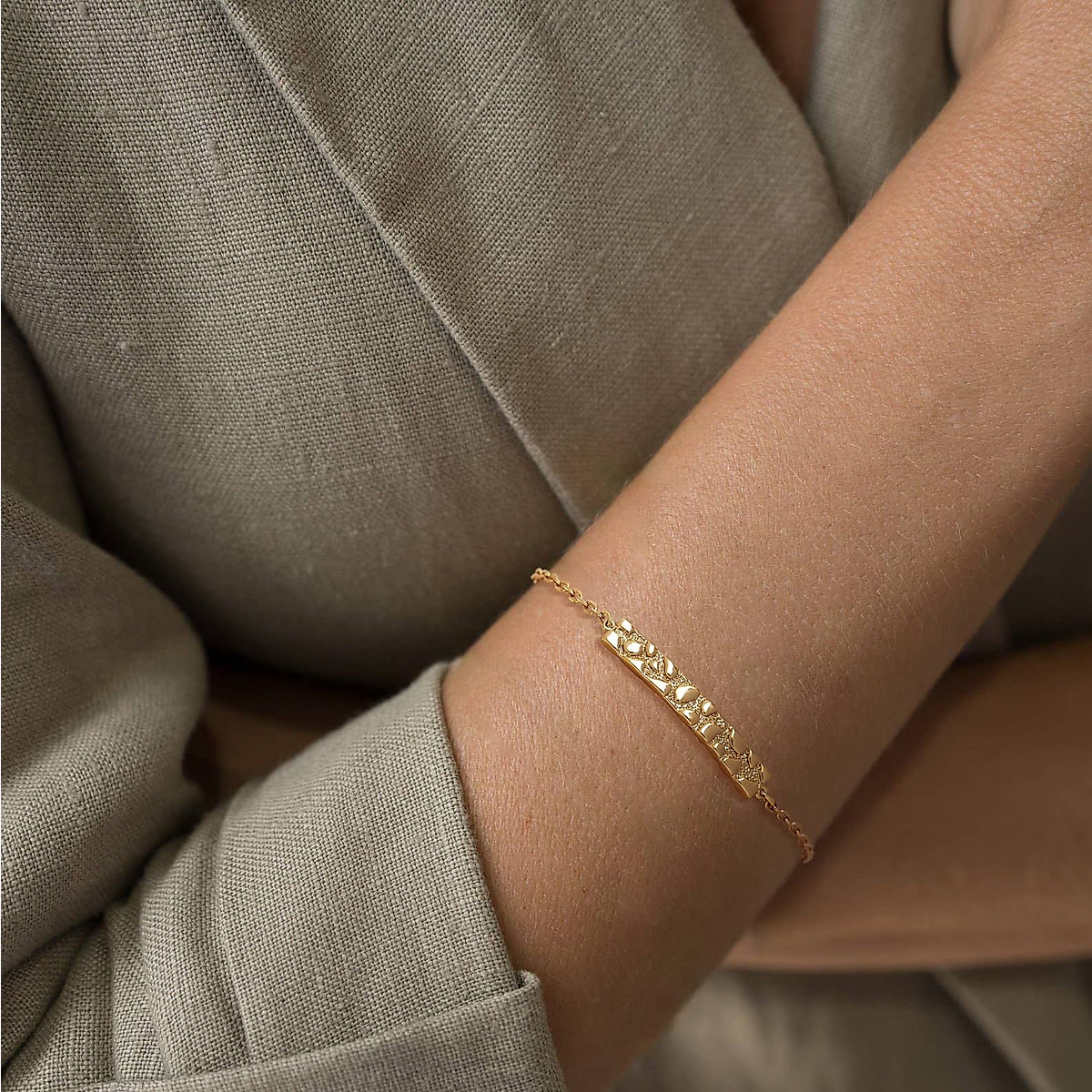 GDCOIN Gold Chain Bracelet for Women, 14K Gold Plated Handmade Adjustable Dainty Gold Bracelet Bar Bracelets Jewelry for Women Gift