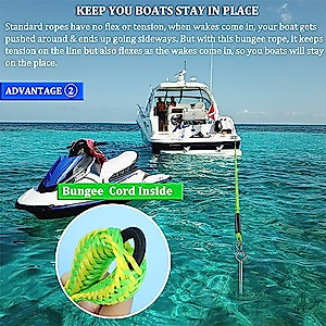Botepon Boat Bungee Anchor Lines for Beach Anchor, Boat Beach Anchor Rope for Beach Boat, PWC, Jet Ski Or Seadoo, PWC Accessories, 7ft Stretch to 14ft